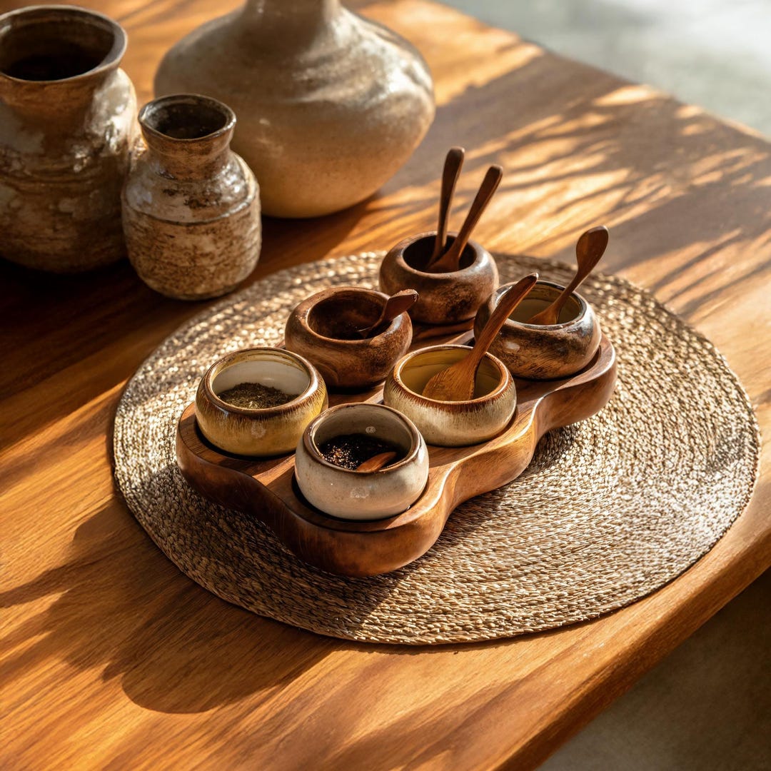 Solid Wood Spice Holder Set Handcrafted Seasoning Tray Classic ...