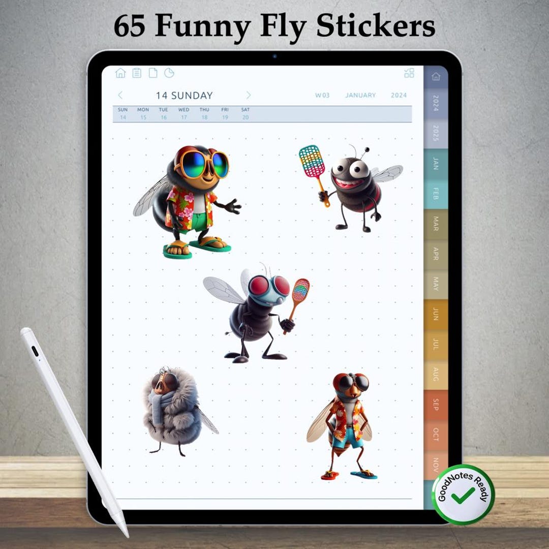 65 Funny Fly Stickers for Goodnotes – Pre-cropped Digital PNG Pack - Etsy