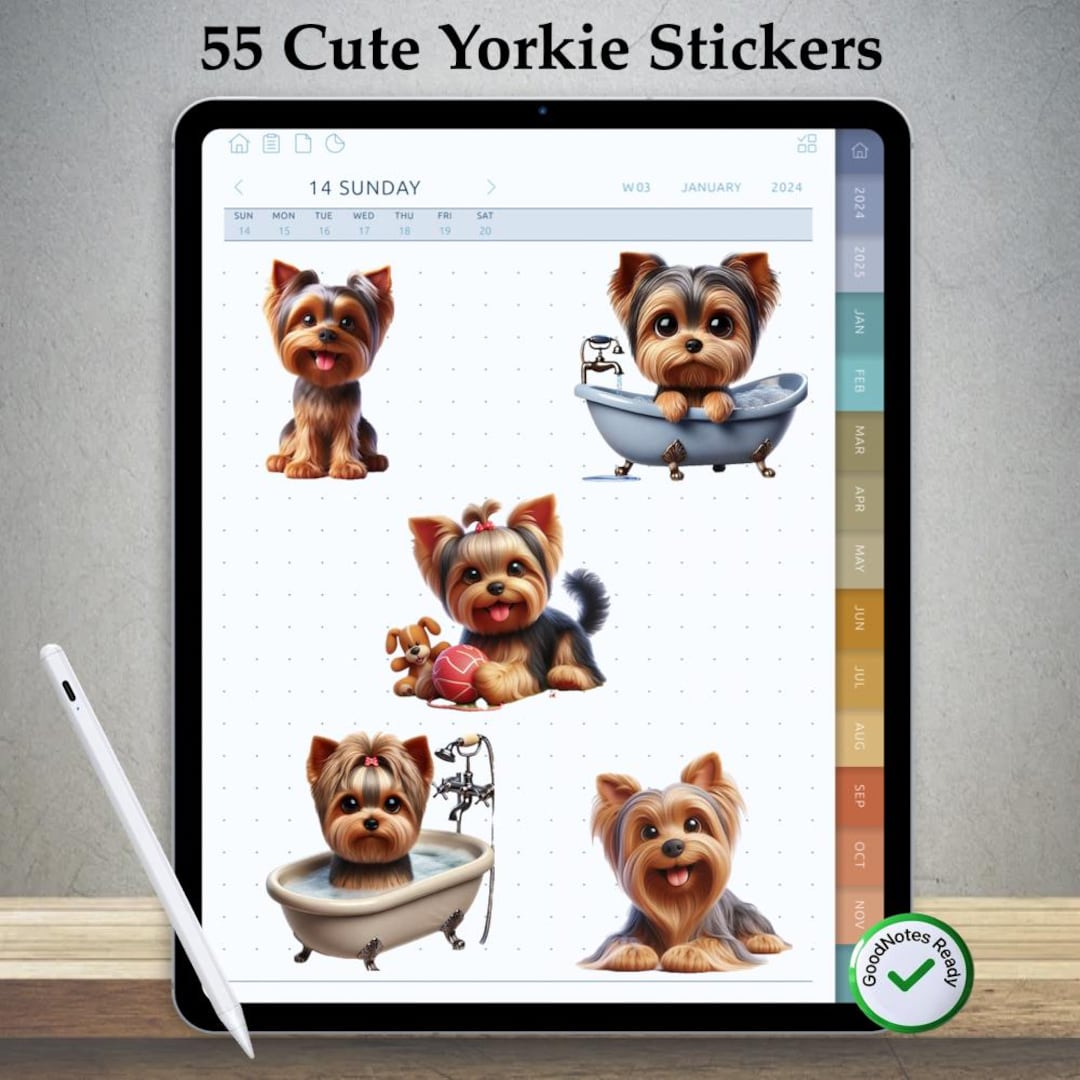 55 Cute Yorkie Stickers for Goodnotes – Pre-cropped Digital PNG Pack - Etsy