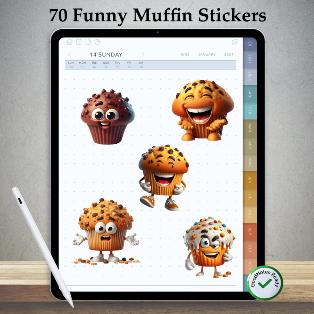 70 Funny Muffin Stickers for Goodnotes – Pre-cropped Digital PNG Pack ...