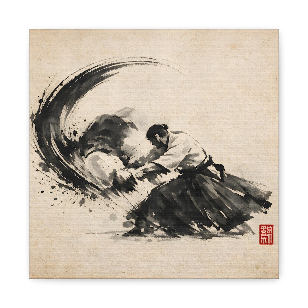 Aikido Iriminage Sumi-e Canvas | Japanese Martial Arts Wall Art | Zen ...
