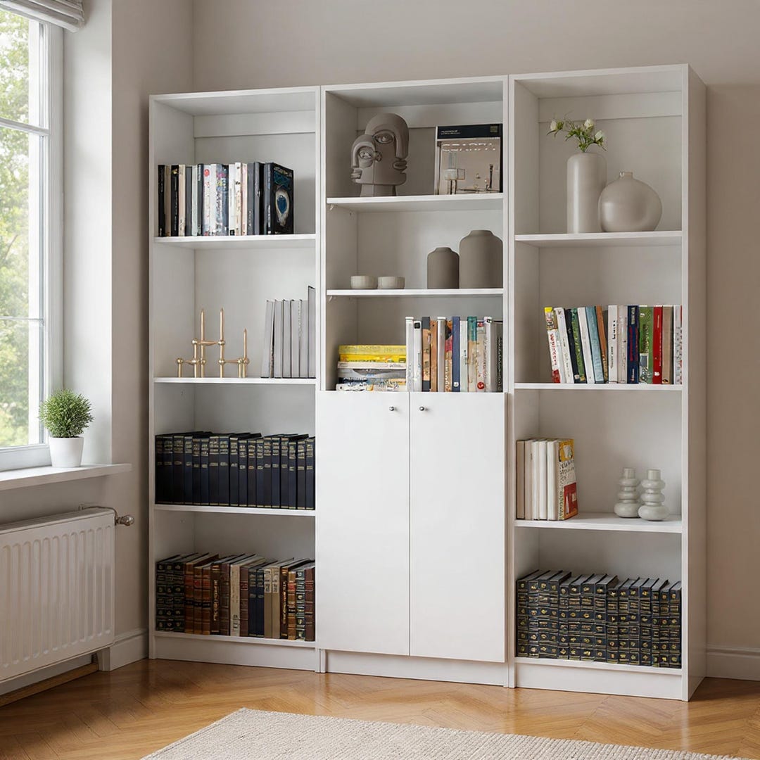 White 3-piece Bookcase Set – Living Room Shelving & Storage - Etsy