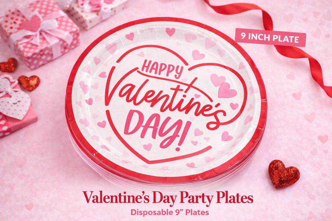 Happy Valentine’s Day Plates – 9 Inch Disposable Party Plates ...