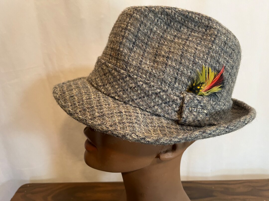 Vintage Stetson Tweed Fedora Hat Feather Accent - Etsy