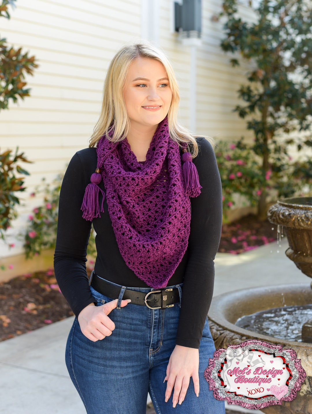 Women's Crochet Winter Triangle Scarf Women's Crochet Purple Shawl ...