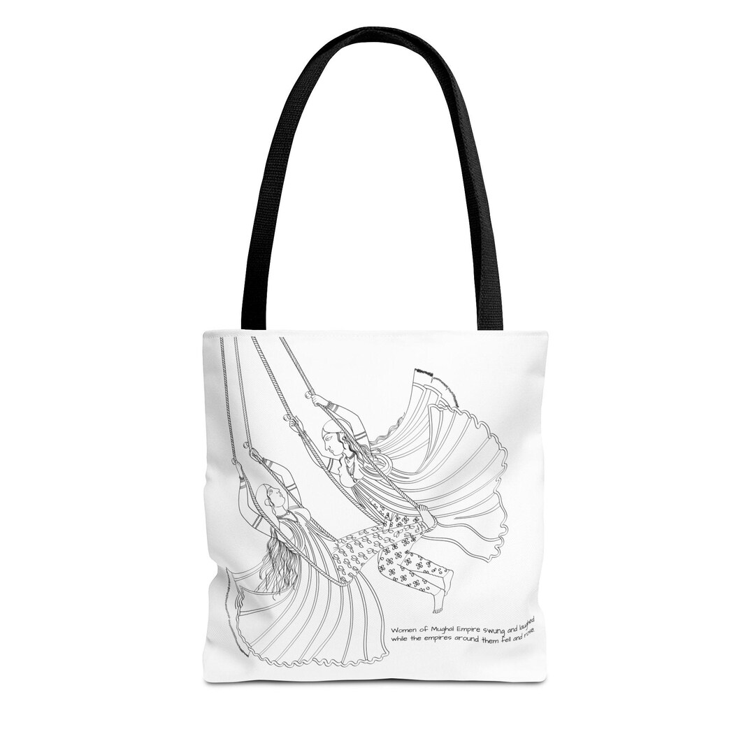 Swinging Girl Illustration Tote Bag | Line Art Swing Kids Play - Etsy