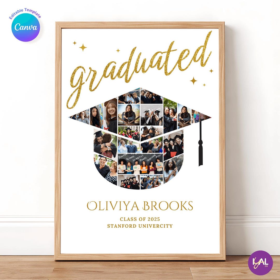 Personalised Graduation Cap Collage Canva Template, Class of 2026 ...
