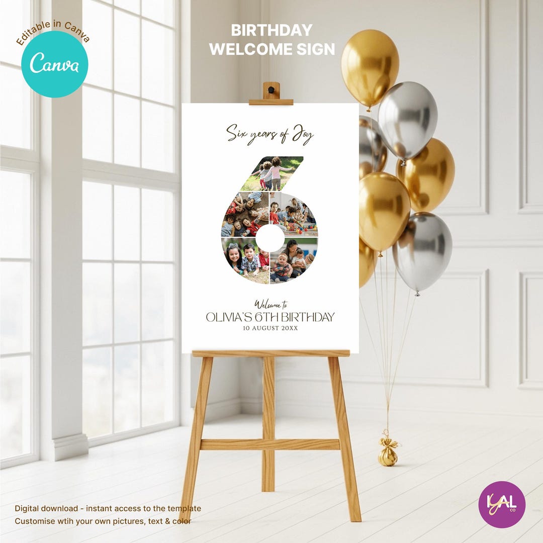 6th Birthday Printable Welcome Sign Canva Template | Editable Photo ...