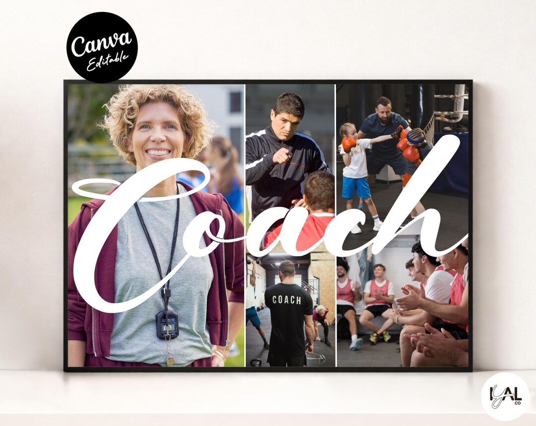 Coach Photo Collage Canva Template | Editable Sports Coach Gift, Team ...