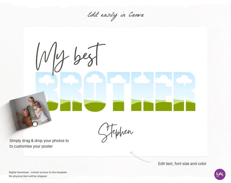 Brother Word Poster Canva Template – 7‑photo Letter Collage, Gift for ...