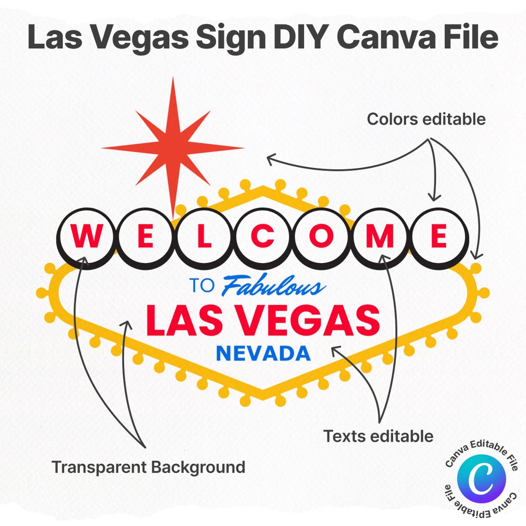Las Vegas Sign Canva Editable Template, Transparent, Vector, Las Vegas ...