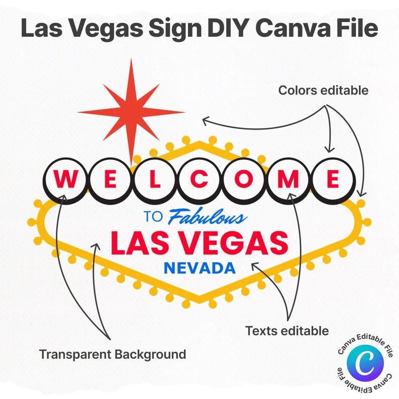 Las Vegas Sign Canva Editable Template, Transparent, Vector, Las Vegas ...
