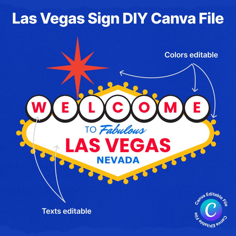 Editable Las Vegas Sign Canva Template, Canva Editable, DIY, Canva Las ...
