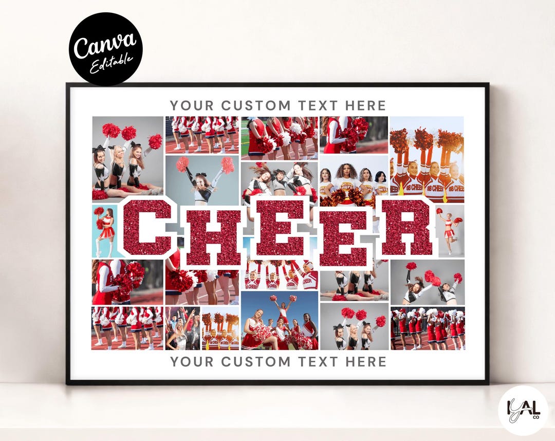 Red Glitter Cheer Competition Poster Template, Game Day Cheer Photo ...