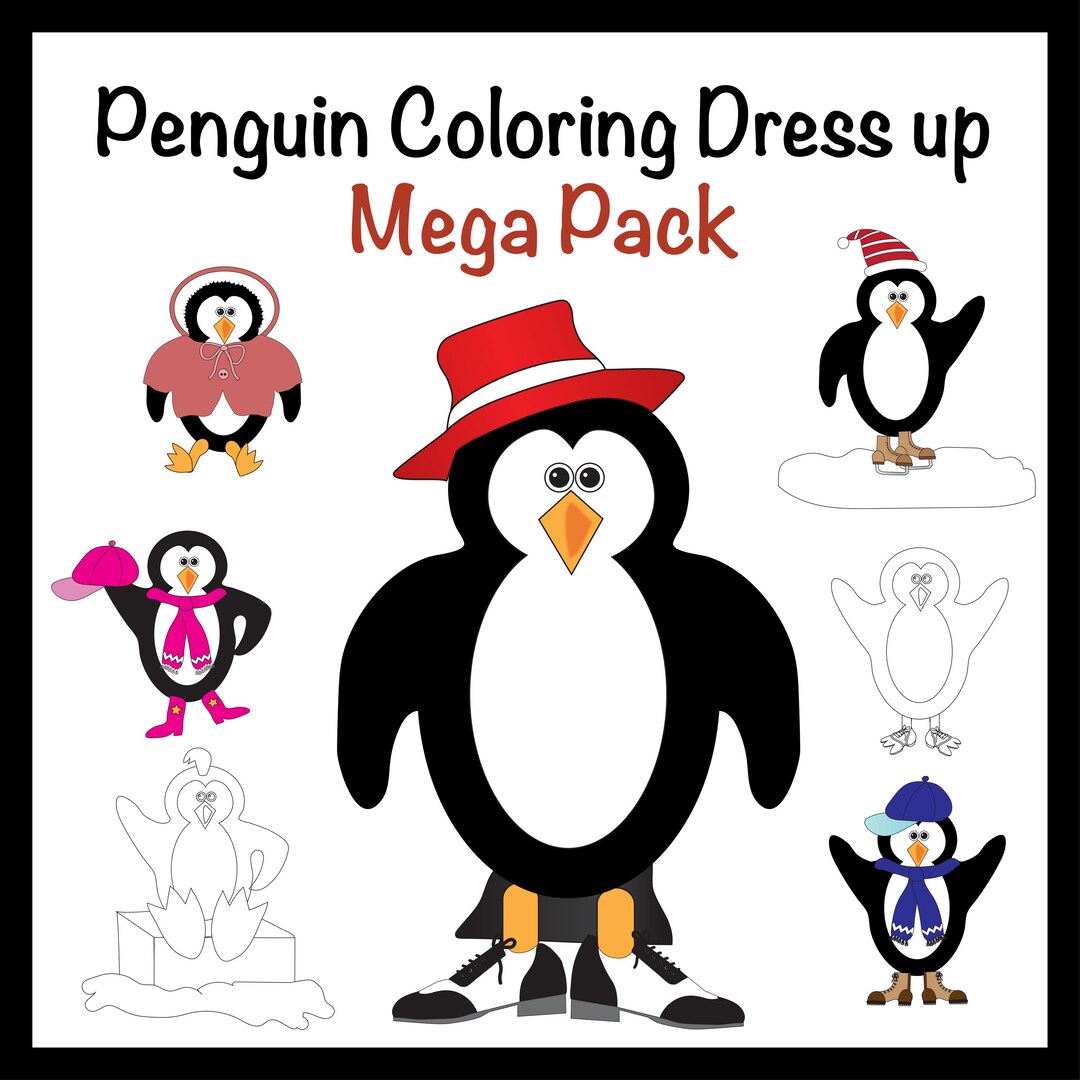 Penguin Dress up Craft Printable Coloring Mega Pack | Winter Party Game ...