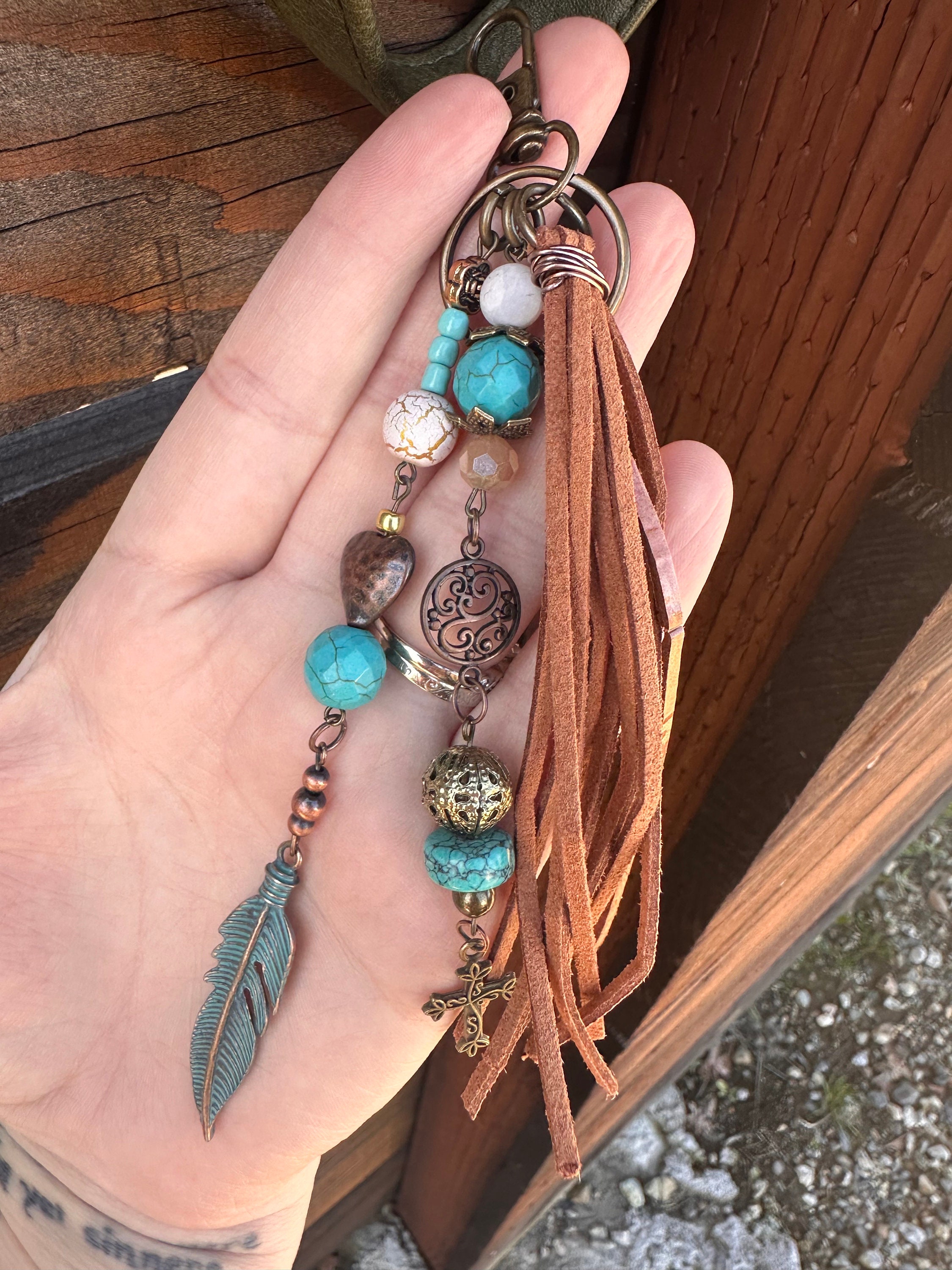 Rustic Keychain, Beaded Car Charm/keychain, Beaded Purse Accessory ...