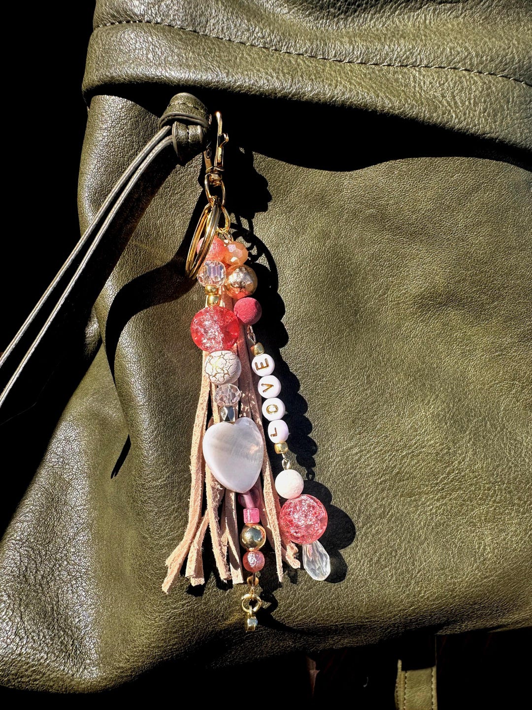 Beaded 'love' Purse Charm: Heart Keychain Accessory - Etsy