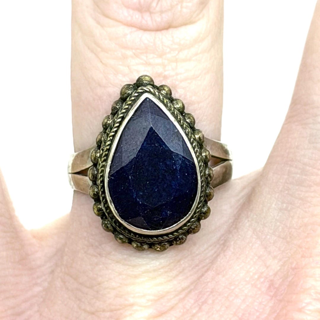 Vintage Sterling Silver BJC Samuel Benham Opaque Sapphire Boho Band ...