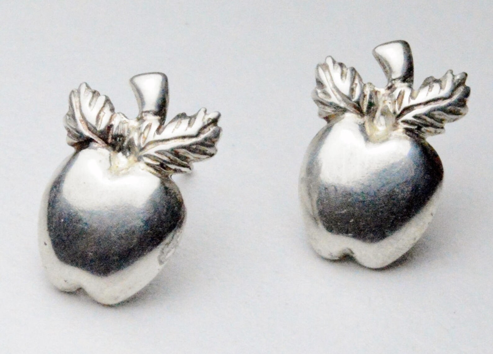 Vintage Sterling Silver Apples Puffy Style Pierced Post Stud Earrings ...