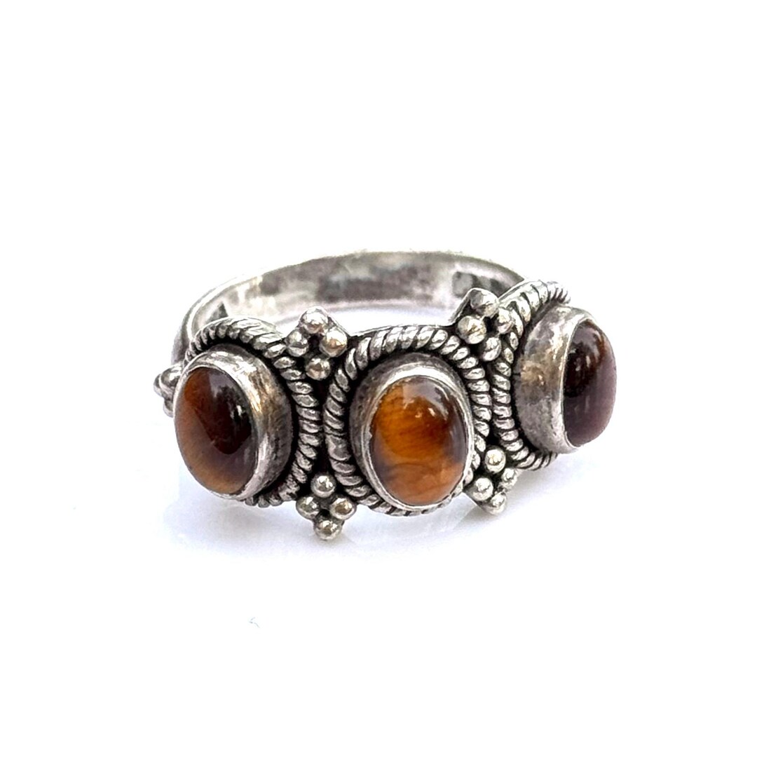 Vintage Sterling Silver Tigers Eye Band Size 7.25 - Etsy