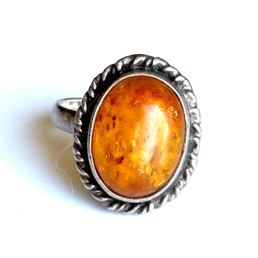 Vintage Sterling Silver Amber Statement Ring Size 7 - Etsy