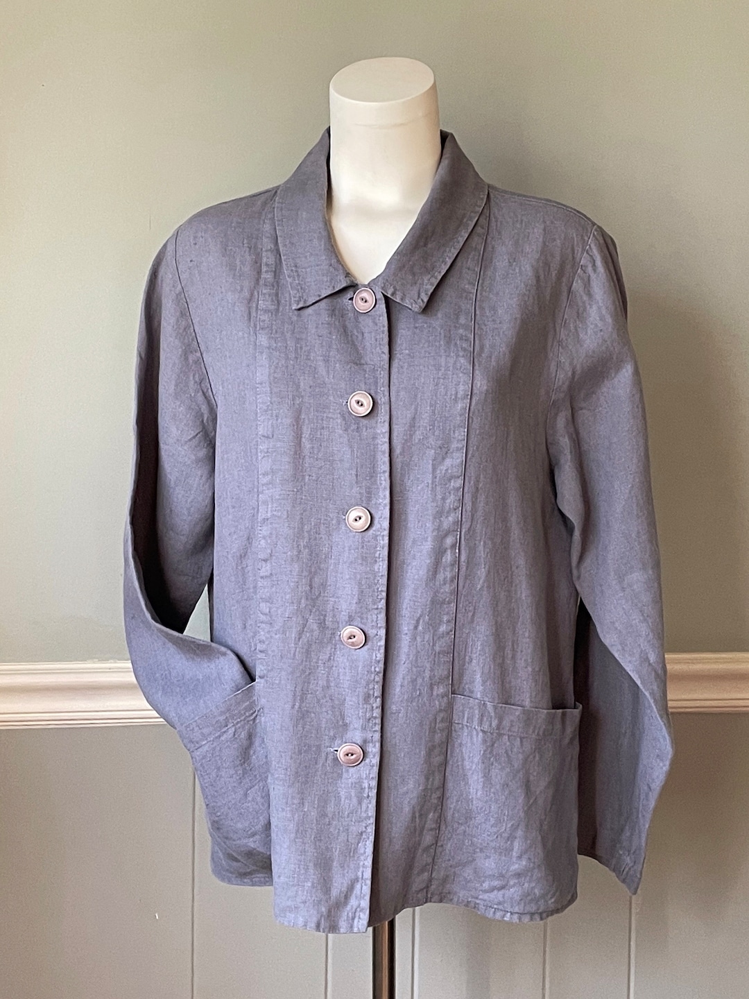 Vintage FLAX Brand Linen Jacket, With Pockets, Solid Cool Gray, Size M ...