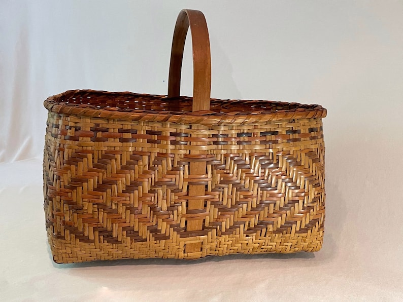 Cherokee River Cane Market Basket, Diamond Pattern, Brown and Red Dyed ...