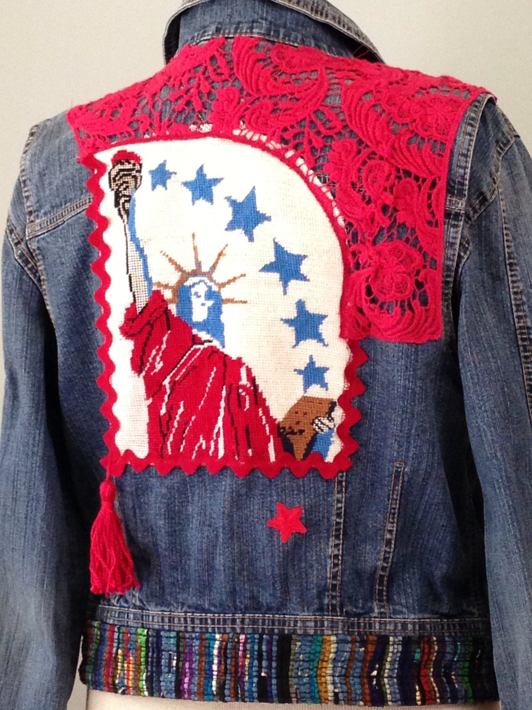 Embellished Denim Jacket, Streetwear, ARC, Patriotic American Statue of ...