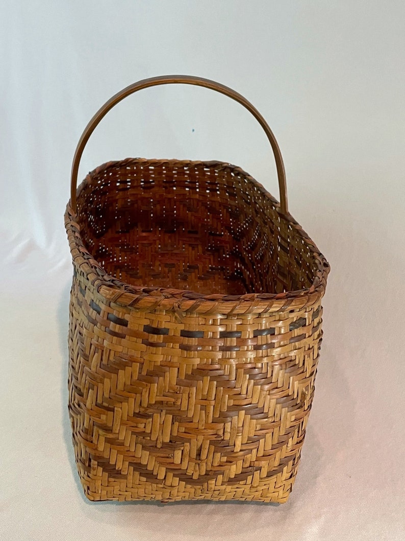 Cherokee River Cane Market Basket, Diamond Pattern, Brown and Red Dyed ...