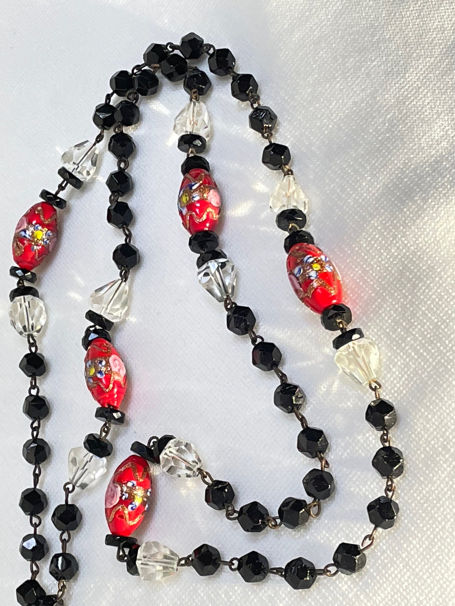 Antique Flapper Long Necklace, Wedding Cake & Crystal Beads, Antique ...