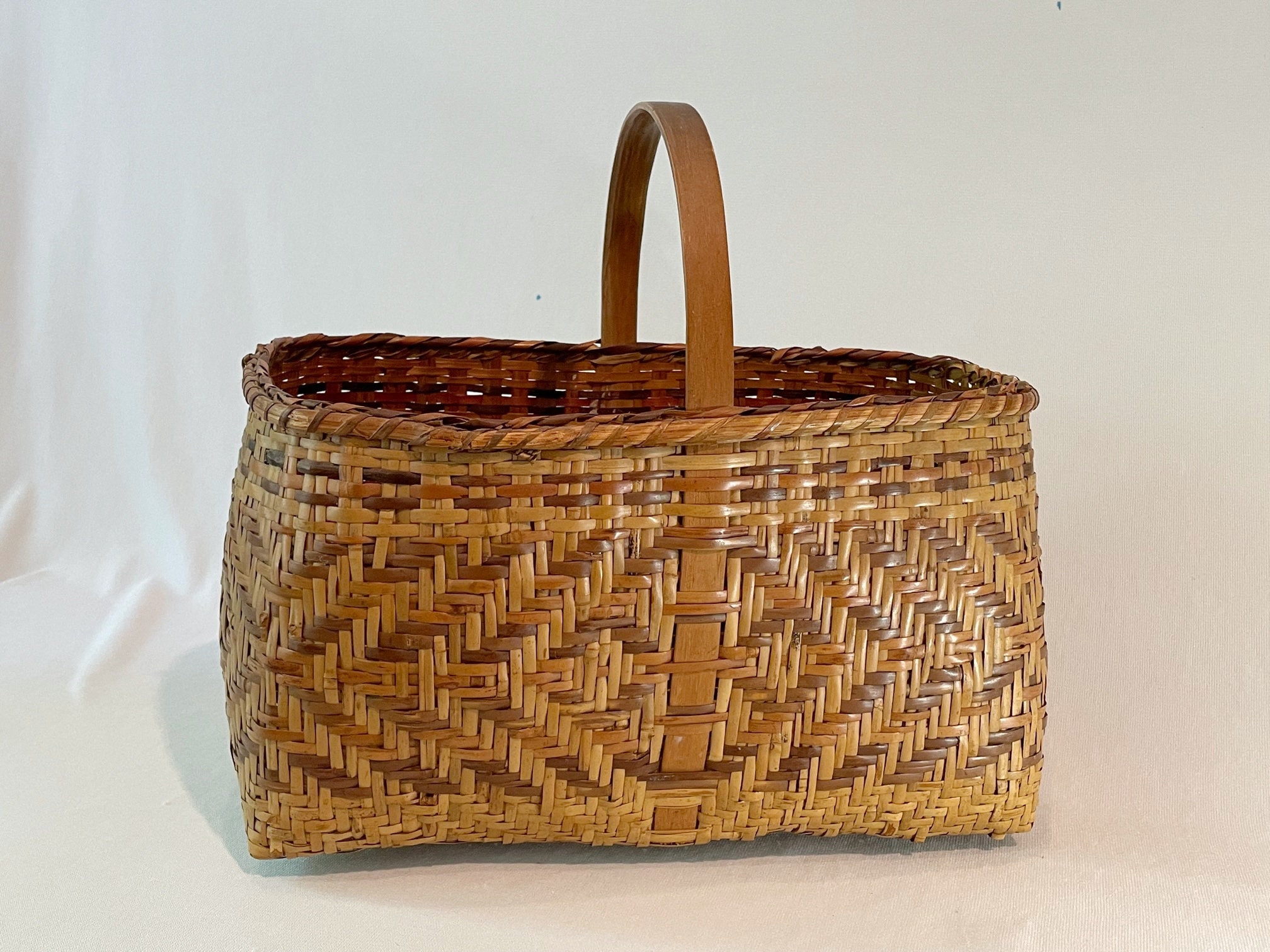 Cherokee River Cane Market Basket, Diamond Pattern, Brown and Red Dyed ...