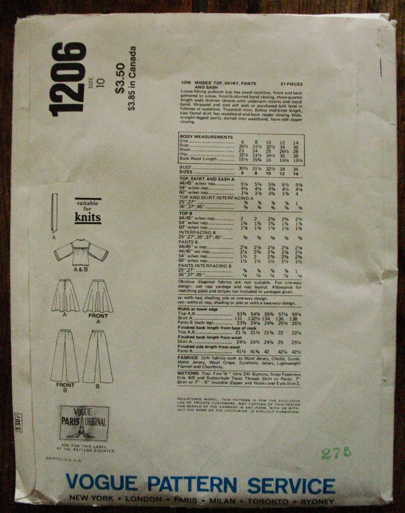 Vogue 1206 Lanvin Paris Original Pattern Size 10 60s Free Shipping US ...