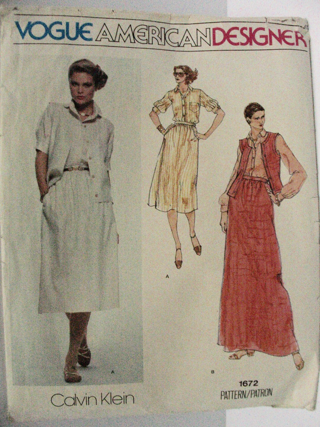 Vogue 1672 Calvin Klein 70s Free Shipping US Shirt Vest Maxi Skirt Size ...