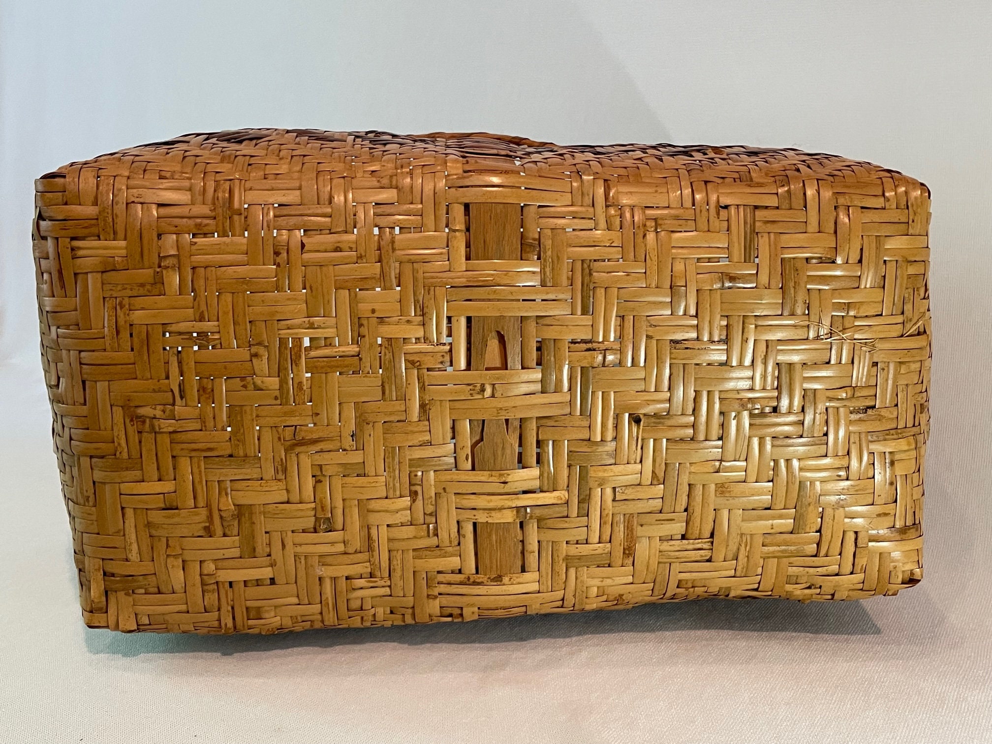 Cherokee River Cane Market Basket, Diamond Pattern, Brown and Red Dyed ...