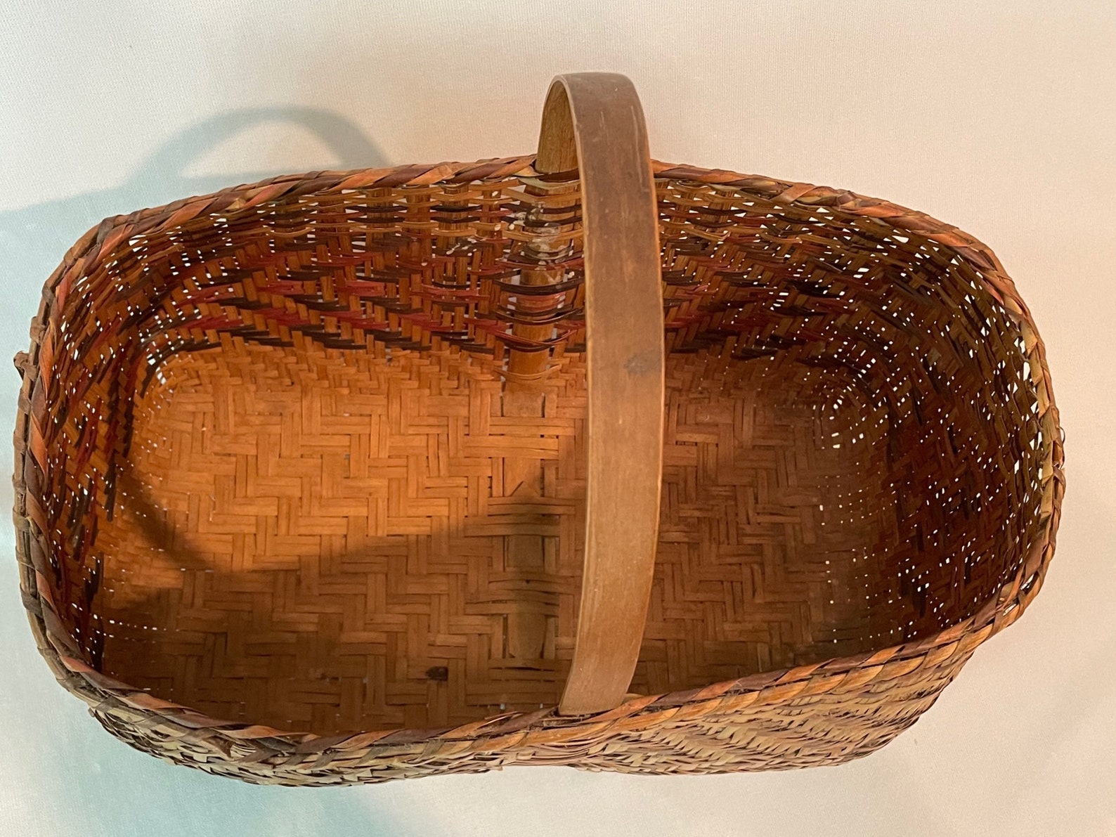 Cherokee River Cane Market Basket, Diamond Pattern, Brown and Red Dyed ...