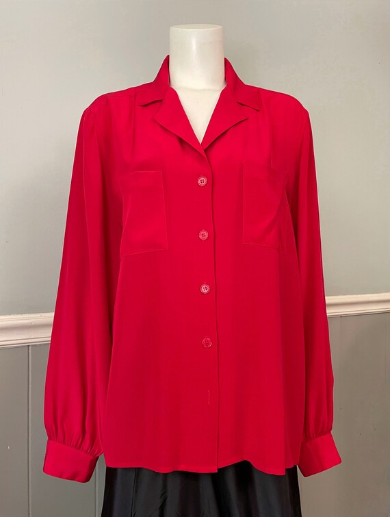 Designer dressy red silk swing tunic top, luxurious h… - Gem