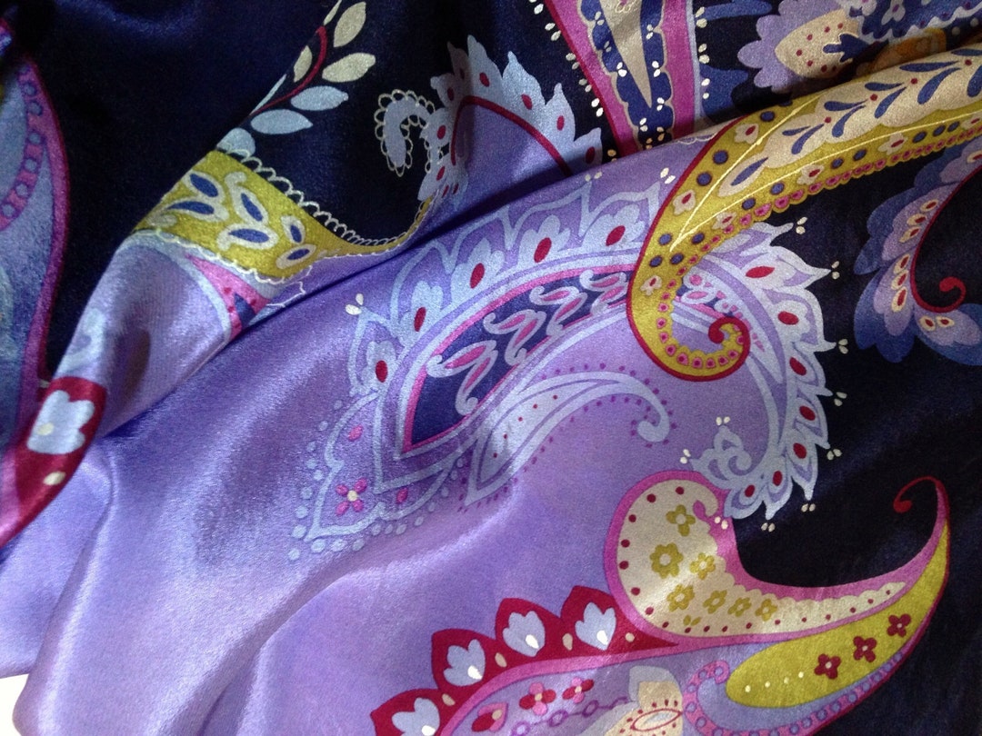 Elaine Gold Paisley Silk Scarf Shades of Blue-violet, Purple ...