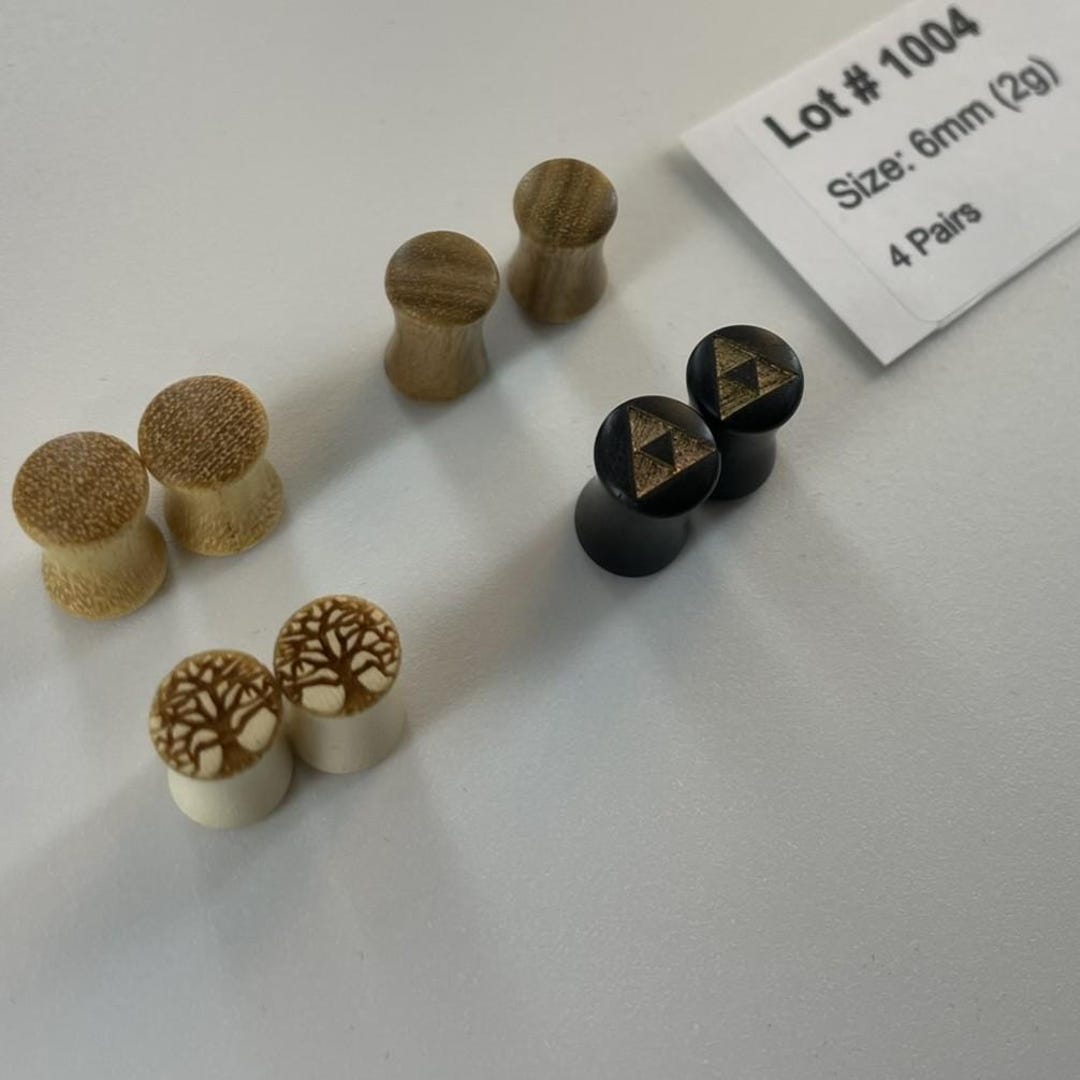 4 Pairs of 2g (6mm) Handmade Wooden Plugs - Lot #1004 - Wood Ear Gauges ...