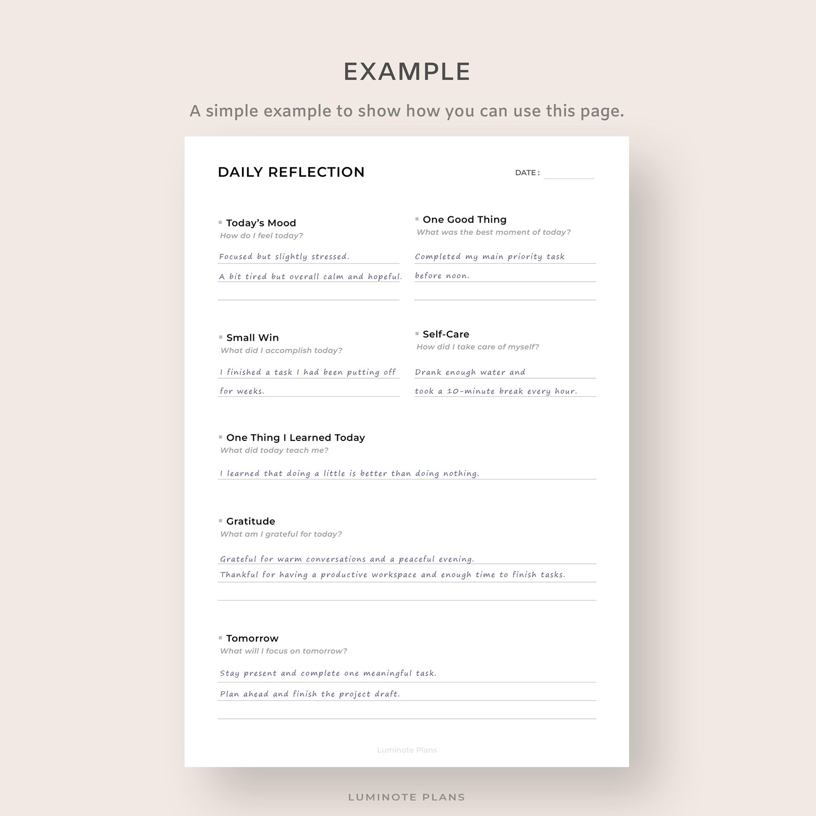 Daily Reflection Printable | Minimal A5 Journal Page | Simple Self ...