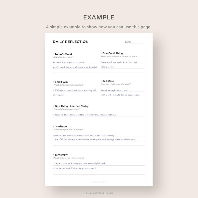 Daily Reflection Printable | Minimal A5 Journal Page | Simple Self ...