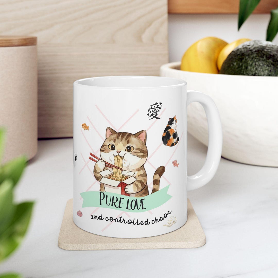 Cute Ramen Cat Mug – Kawaii Cat Coffee Cup – Anime Inspired Ceramic Mug ...