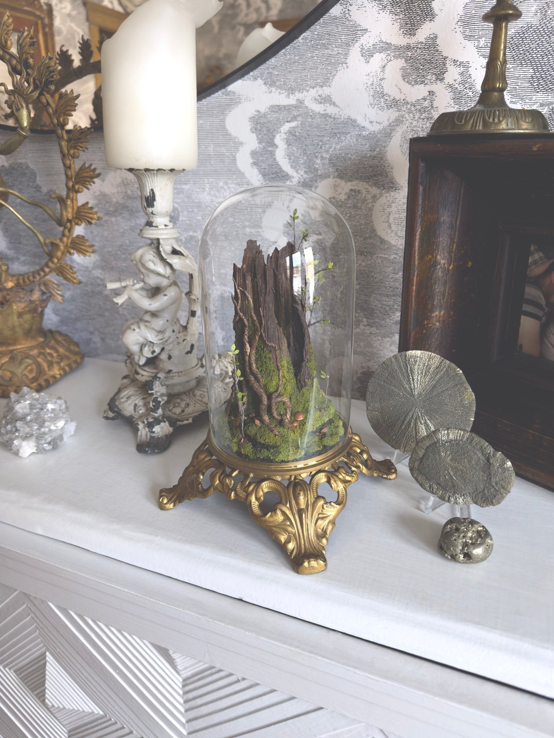 Handmade Forest Scene in Glass Cloche With Vintage Metal Base - Etsy