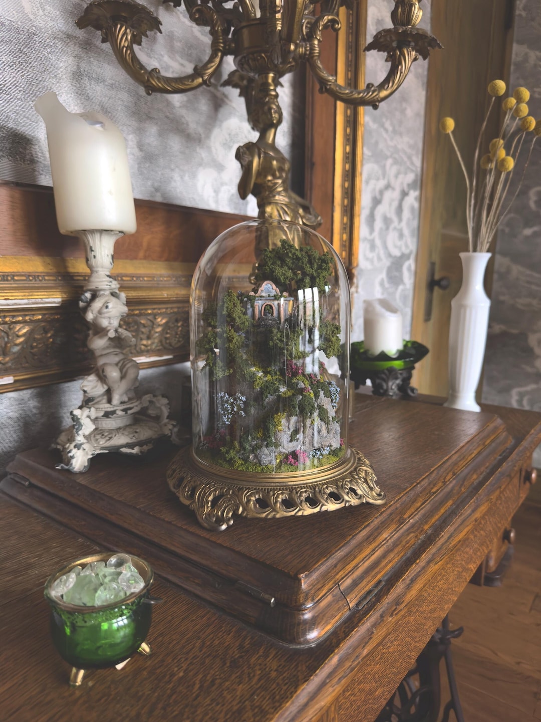 Handmade Miniature Scene in Glass Cloche With Vintage Metal Base - Etsy