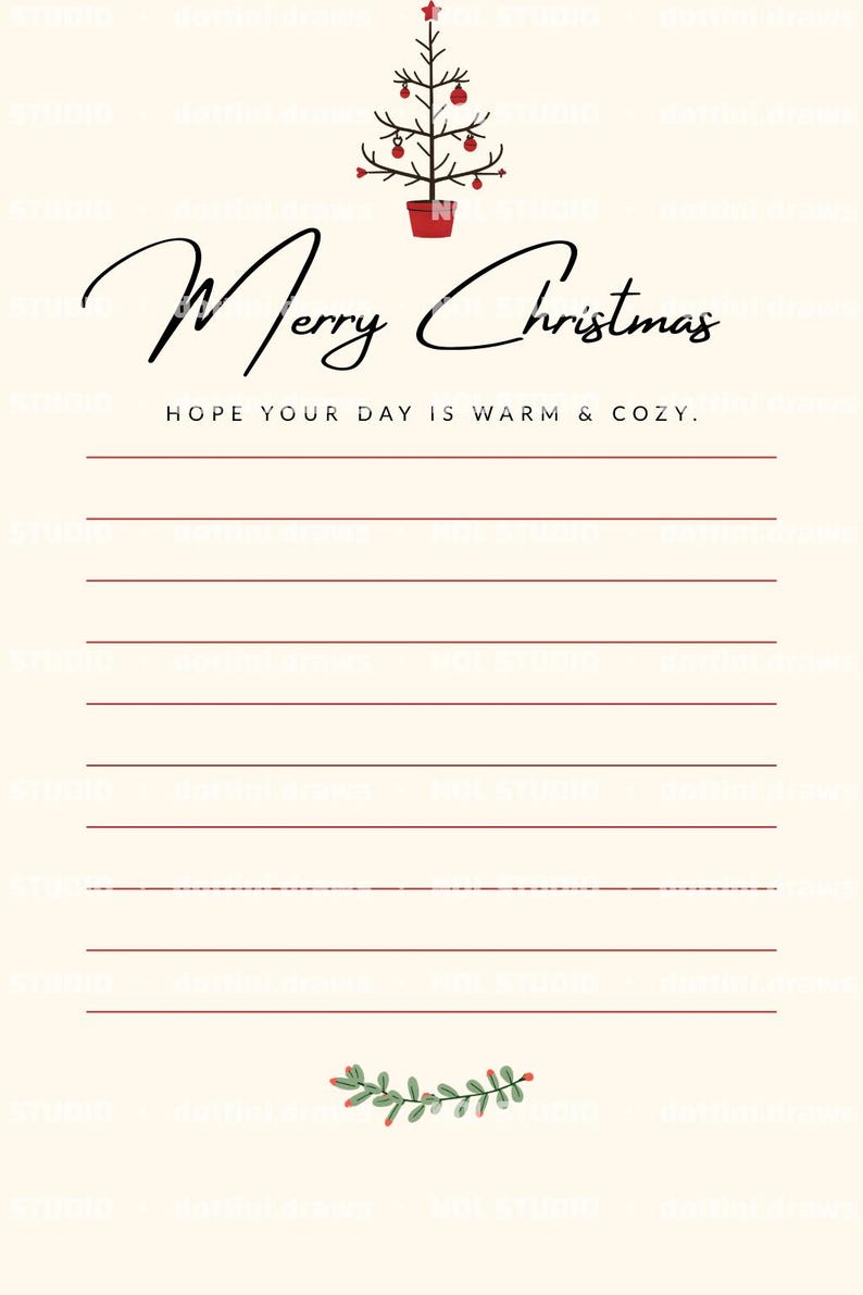 Christmas Letter Writing Paper Template – Printable Holiday Stationery ...
