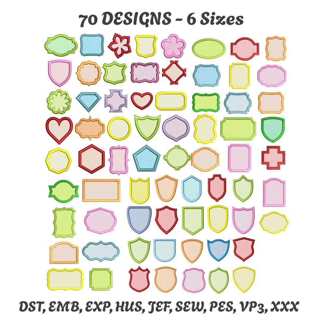 70 Applique Shapes Machine Embroidery Designs, Applique Frames Design ...