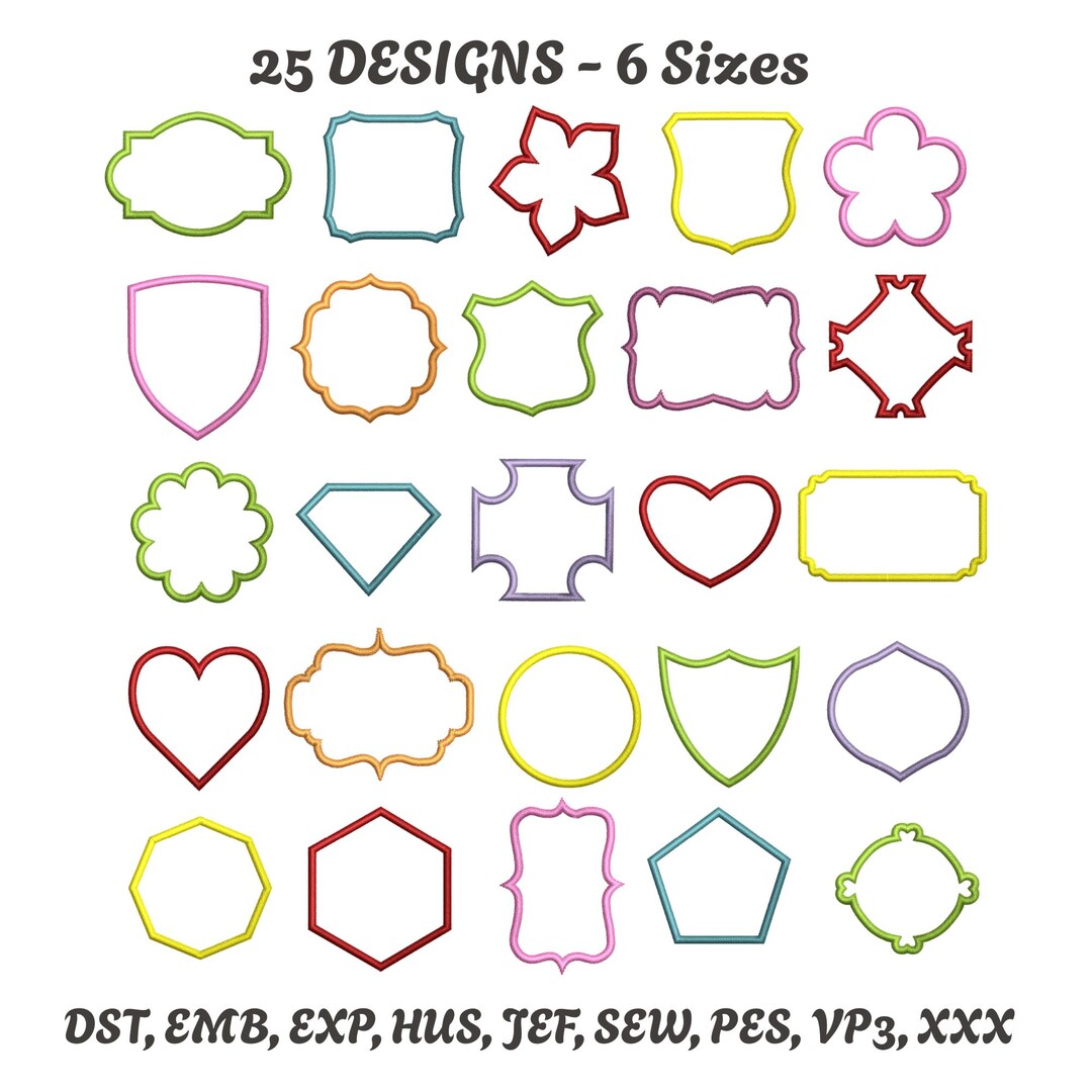 25 Shapes Applique Machine Embroidery Designs, Frames Applique Design ...