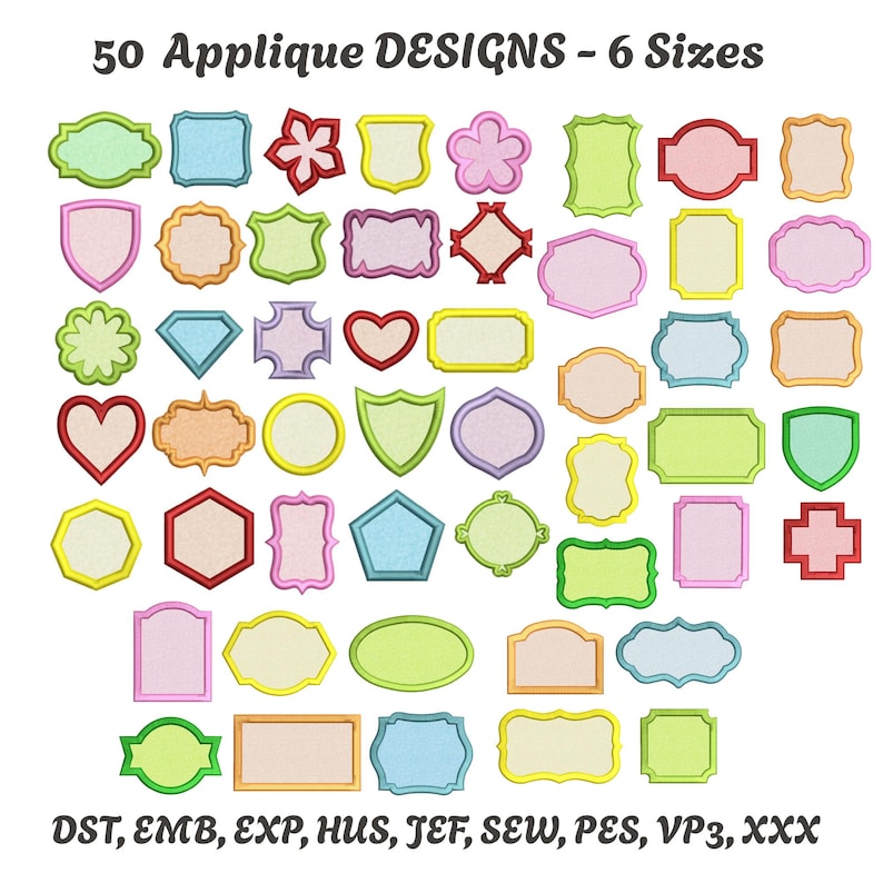 50 Applique Shapes Machine Embroidery Designs, Applique Frames Design ...