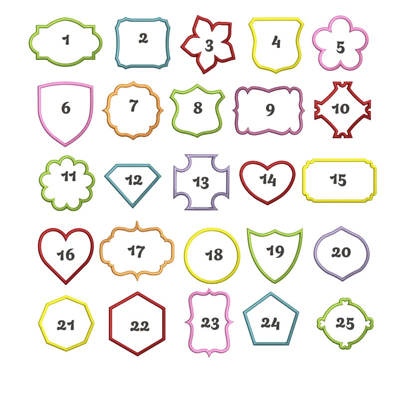 25 Applique Shapes Machine Embroidery Designs, 13 Sizes, Applique ...