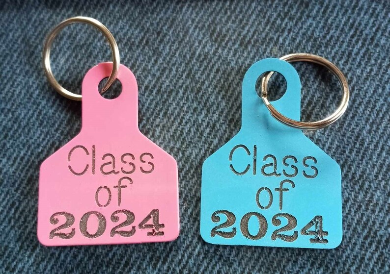 Personalized Class of 2024 Plastic Ear Tag Keychain - Etsy
