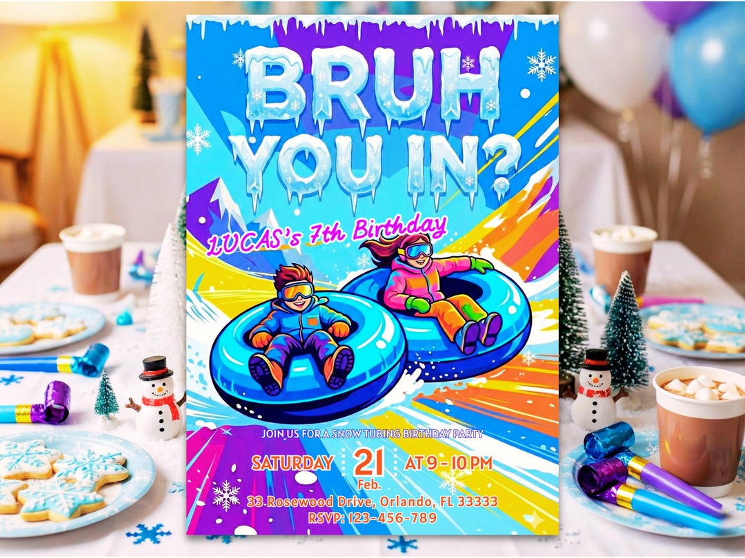 Snow Tubing Birthday Invitation | Winter Kids Party, Editable Template ...